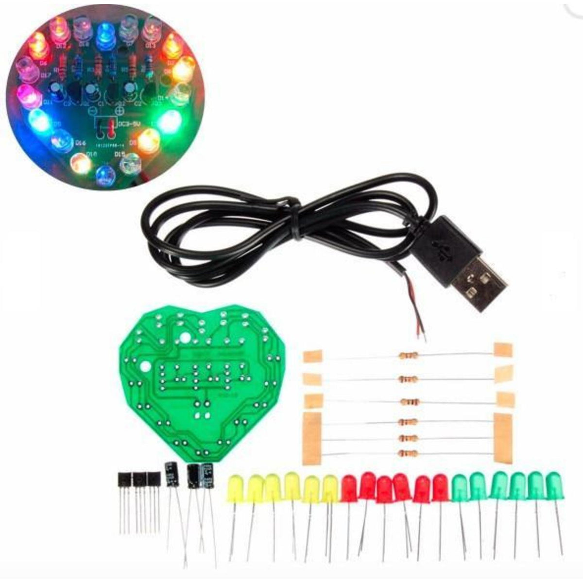 Learn to solder - DIY Heart Shaped Three Colors LED Flashing Light ...